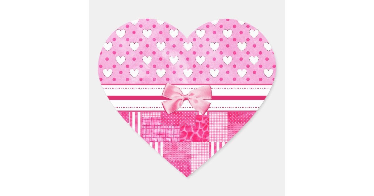 Girly Pink Scrapbook Country Style Heart Sticker | Zazzle