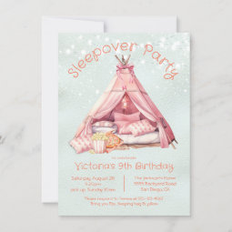 Girly Pink Sleepover Glamping Tent Birthday Invitation | Zazzle