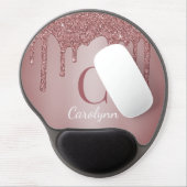 Girly Pink Sparkle Glitter Drips Monogram Gel Mouse Pad | Zazzle