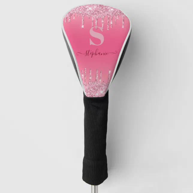 Girly Pink Sparkle Glitter Monogram Golf Head Cover | Zazzle