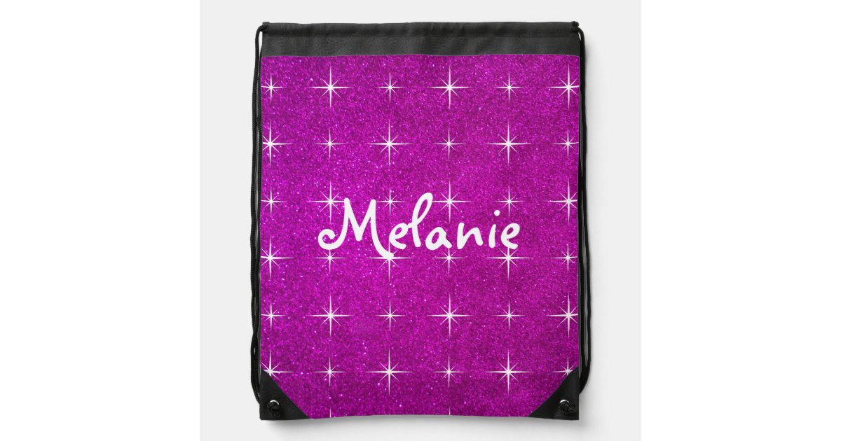 Girly pink sparkly glitter drawstring backpack bag | Zazzle