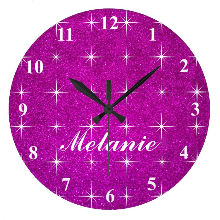 Girly pink sparkly glitter wall clock for girls | Zazzle.com