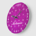 Girly pink sparkly glitter wall clock for girls | Zazzle