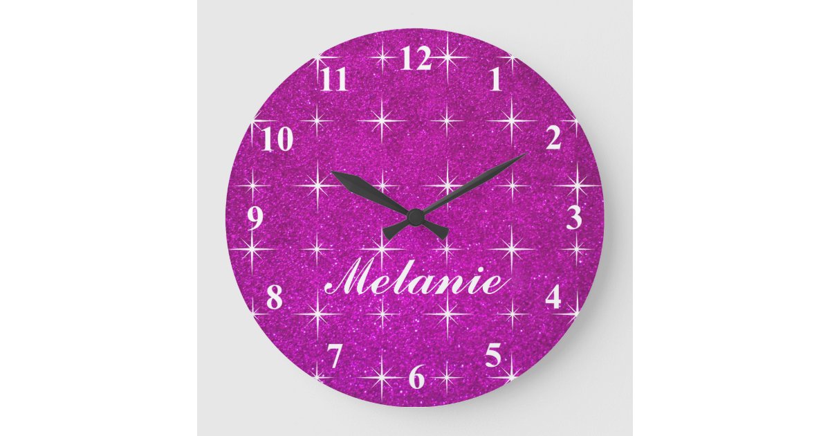 Girly pink sparkly glitter wall clock for girls | Zazzle