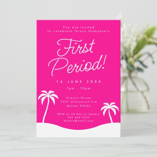 Girly Pink Trendy Beach First Period Party Invitation | Zazzle