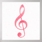 Girly Pink Watercolor Paint Music Note Treble Clef Poster | Zazzle