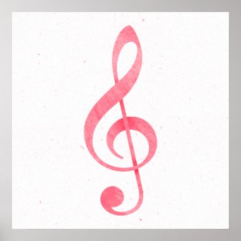 Girly Pink Watercolor Paint Music Note Treble Clef Poster | Zazzle