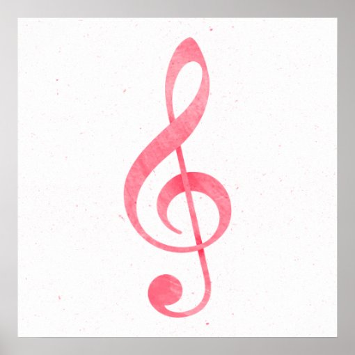 Girly Pink Watercolor Paint Music Note Treble Clef Poster | Zazzle