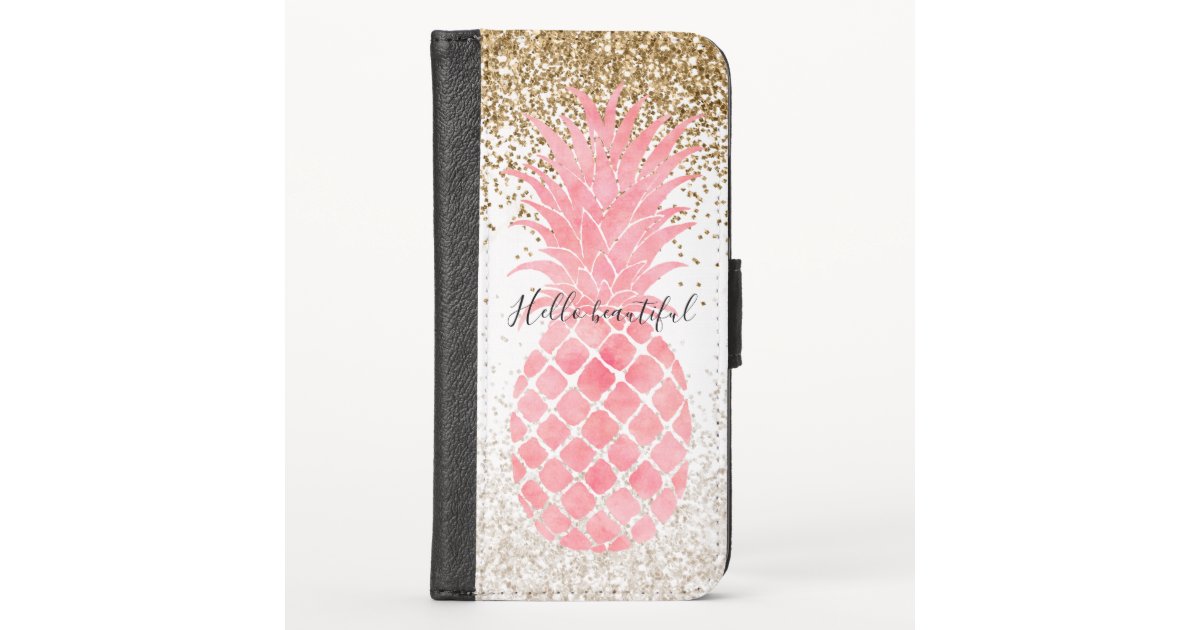 Girly Pink Watercolor Tropical Pineapple iPhone Wallet Case | Zazzle