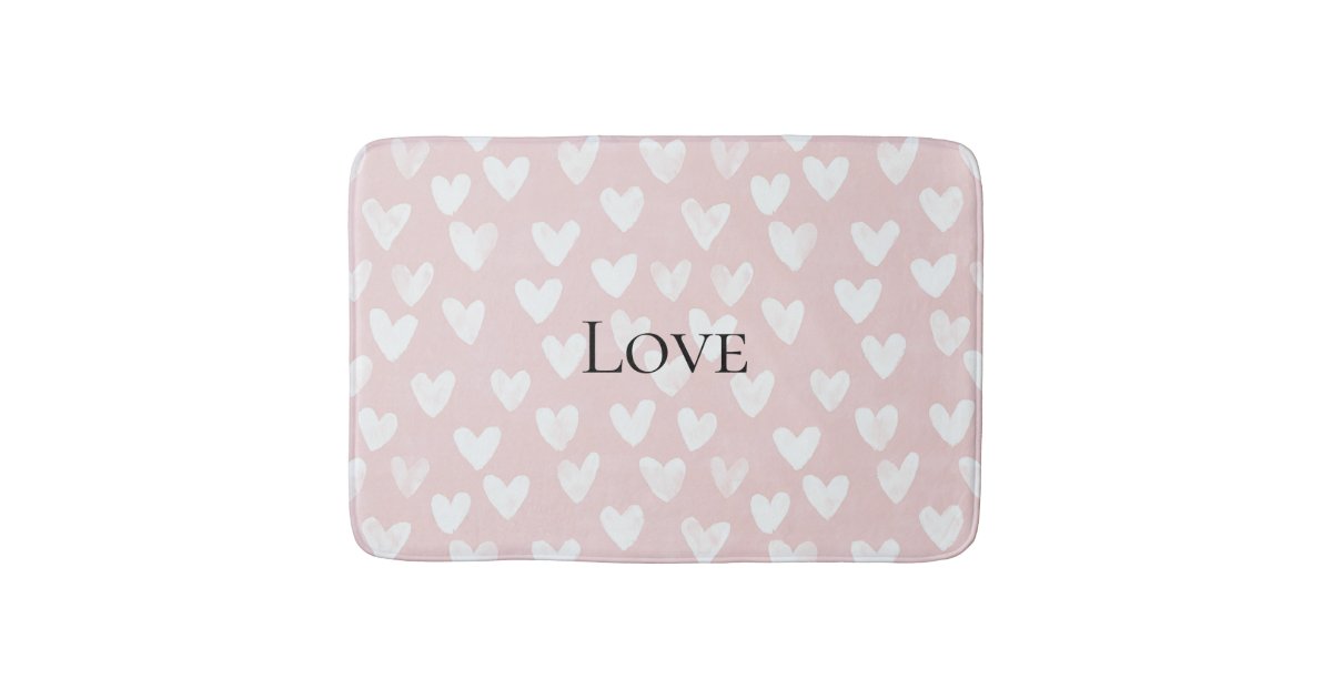 Girly Pink White Hearts Bridal Shower Bath Mat | Zazzle
