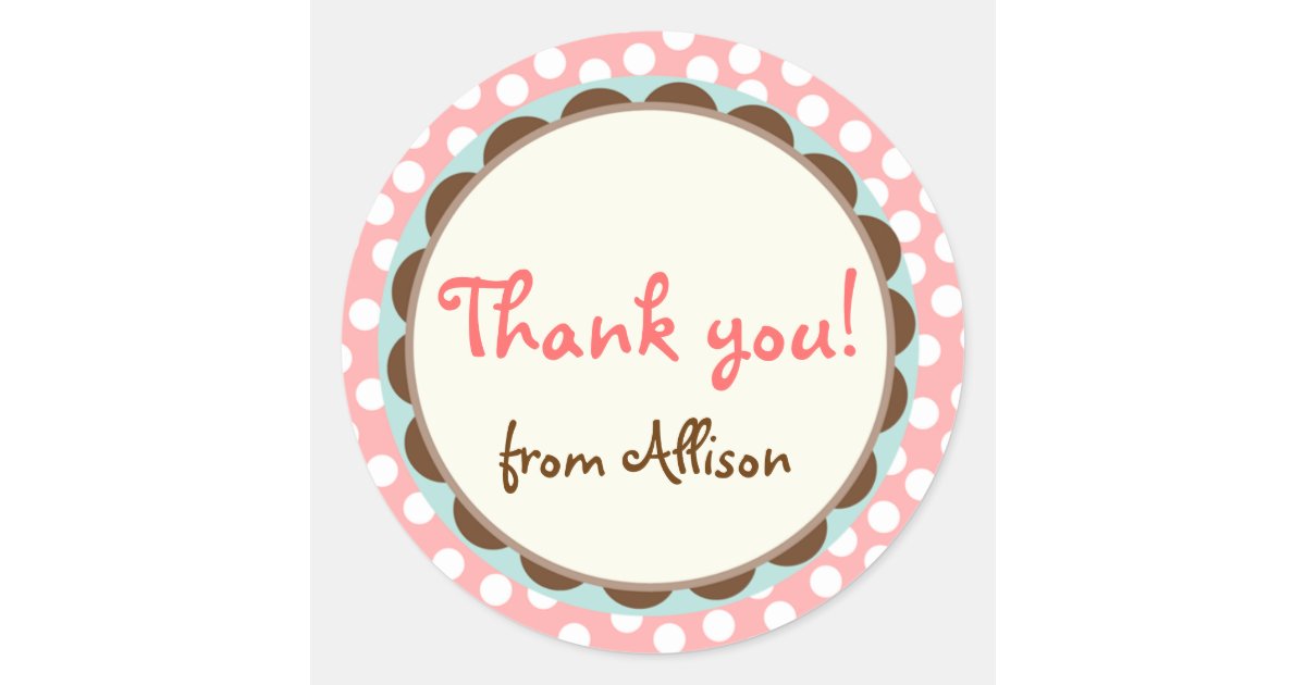 Girly Polka Dots Thank You Stickers | Zazzle