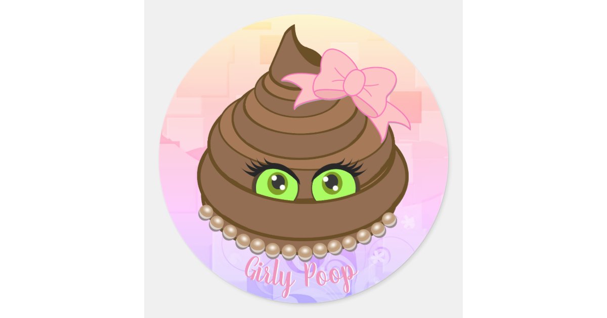 Girly Poop Emoji Classic Round Sticker | Zazzle