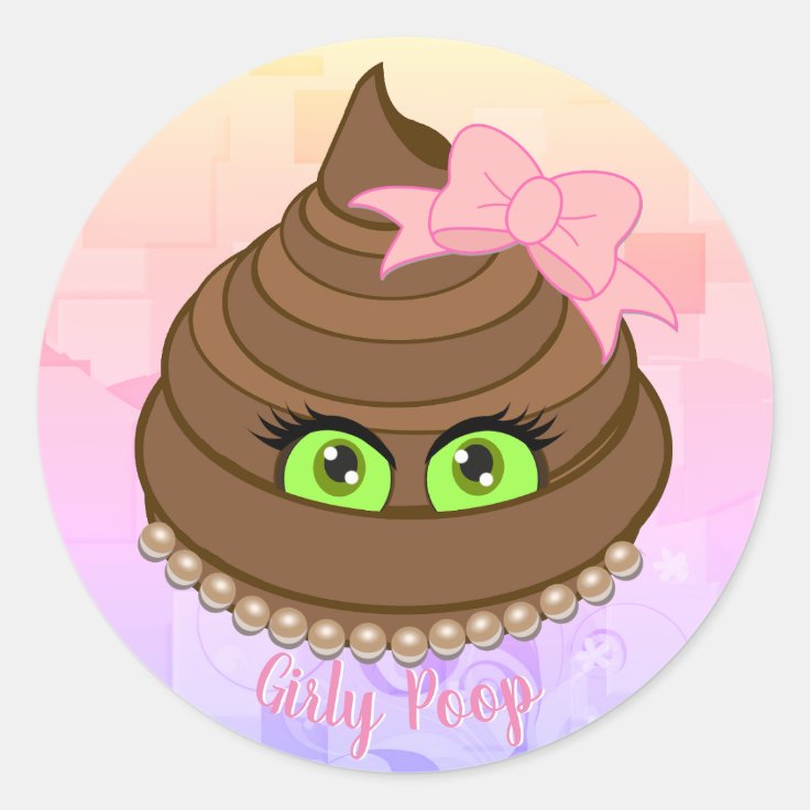 Girly Poop Emoji Classic Round Sticker | Zazzle