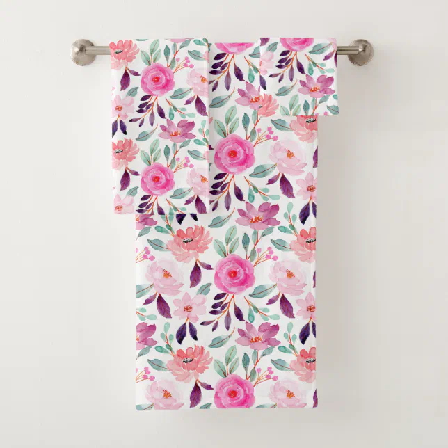 Girly Pretty Cute Vintage Floral Pattern Bath Towel Set | Zazzle