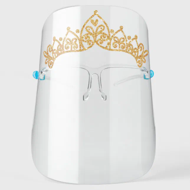 Girly Princess Tiara Crown Gold Glitter Face Shield | Zazzle