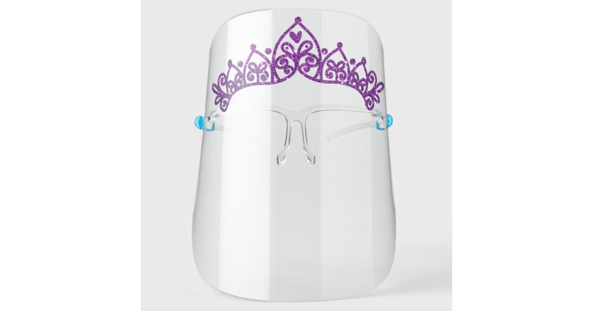 Girly Princess Tiara Purple Glitter Face Shield | Zazzle