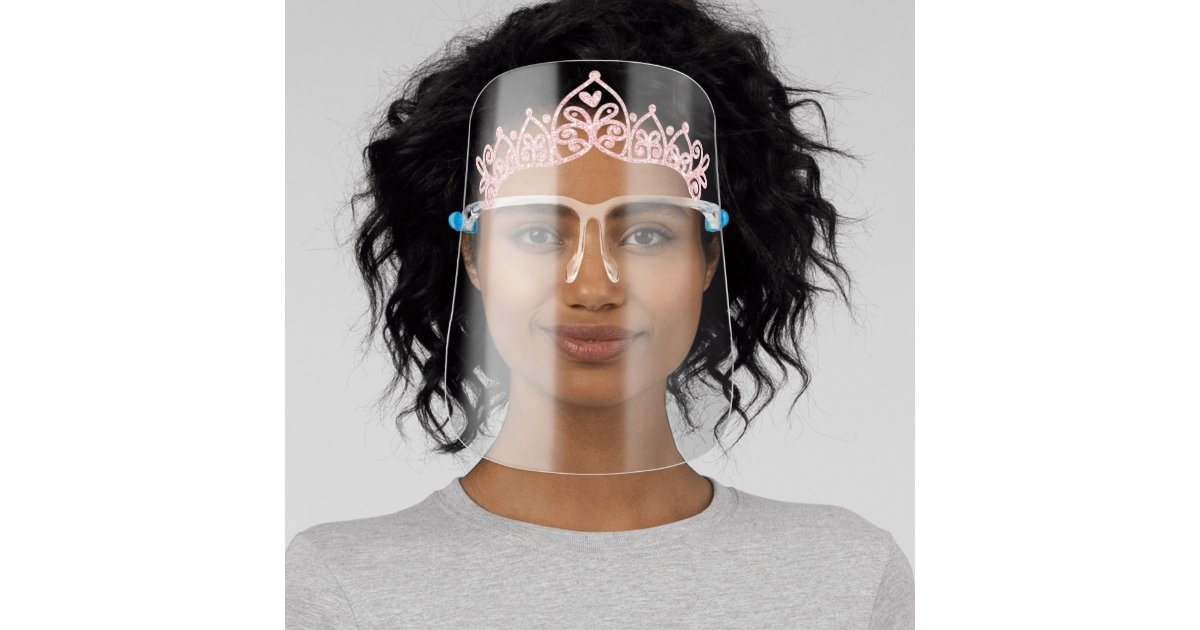 Girly Princess Tiara Rose Gold Pink Glitter Face Shield | Zazzle