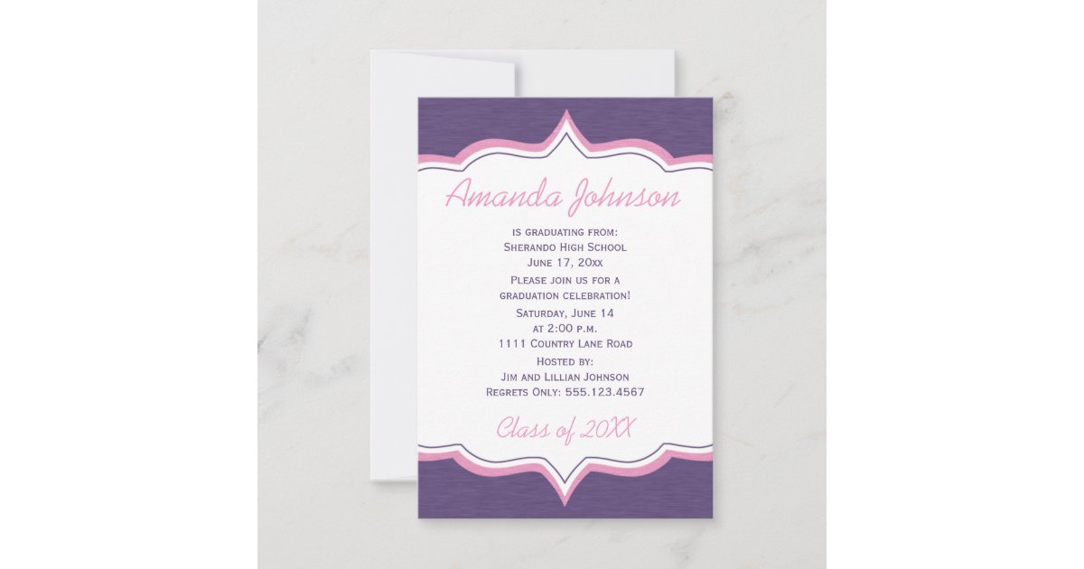 Girly Purple and Pink Graduation Party Invitation | Zazzle