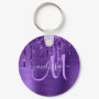 Girly Purple Dripping Glitter Brush Metal Monogram Keychain | Zazzle