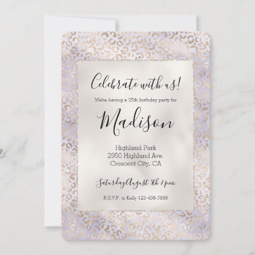 Girly Purple Glam Gold Leopard Print Watercolor Invitation | Zazzle