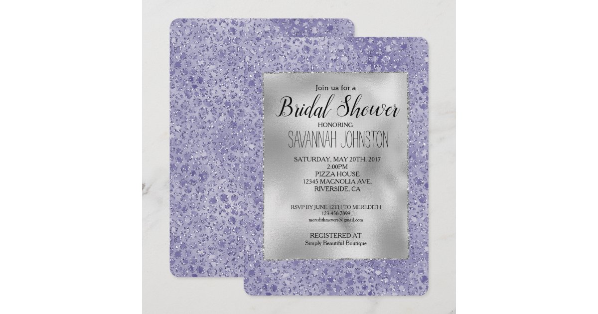 Girly Purple Glitter Glitz Leopard print Invitation | Zazzle