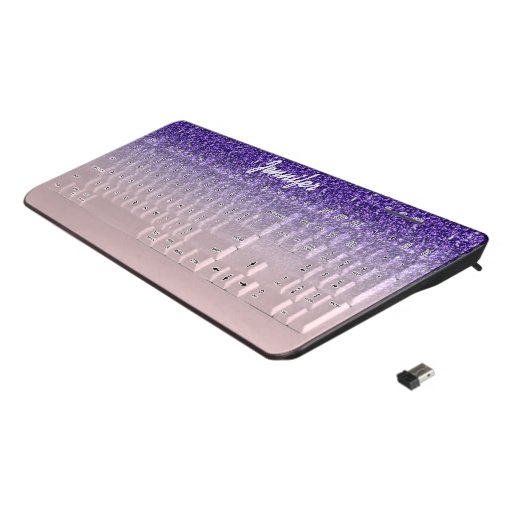 Girly Purple Glitter Sparkles Pink Ombre Name Wireless Keyboard | Zazzle