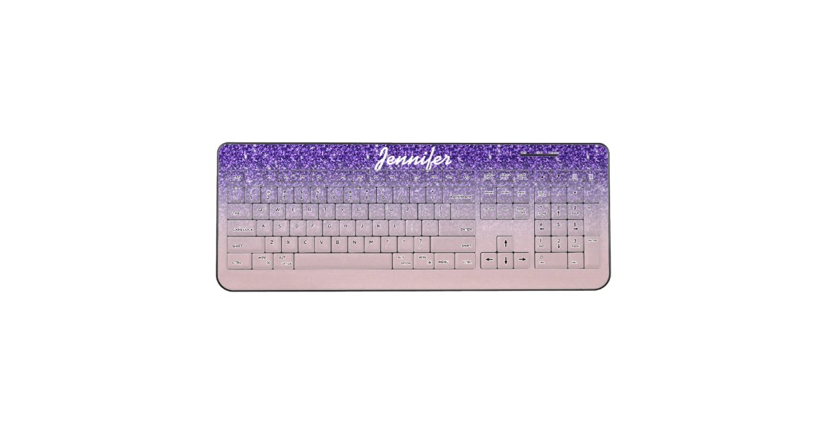 Girly Purple Glitter Sparkles Pink Ombre Name Wireless Keyboard | Zazzle