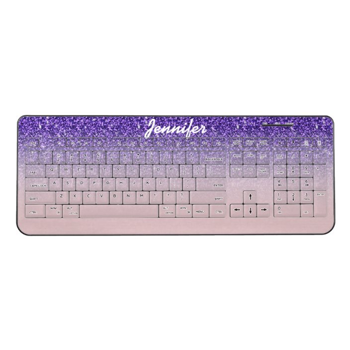 Girly Purple Glitter Sparkles Pink Ombre Name Wireless Keyboard ...
