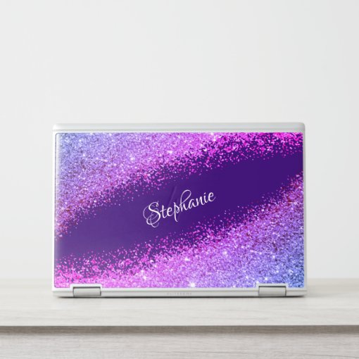Girly Purple Pink Glitter Sparkle Personalized HP Laptop Skin | Zazzle