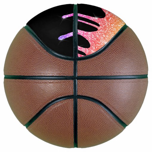 Girly Rainbow Glitter Sparkle Drips Monogram Basketball | Zazzle