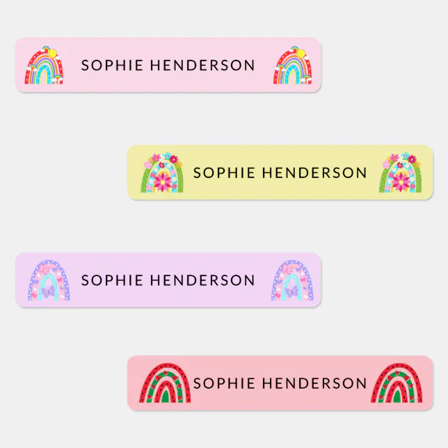 Girly Rainbow Name School Kids' Labels | Zazzle
