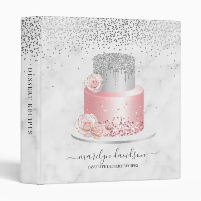 Girly Recipe Dessert Blush Sparkle Cookbook 3 Ring Binder | Zazzle