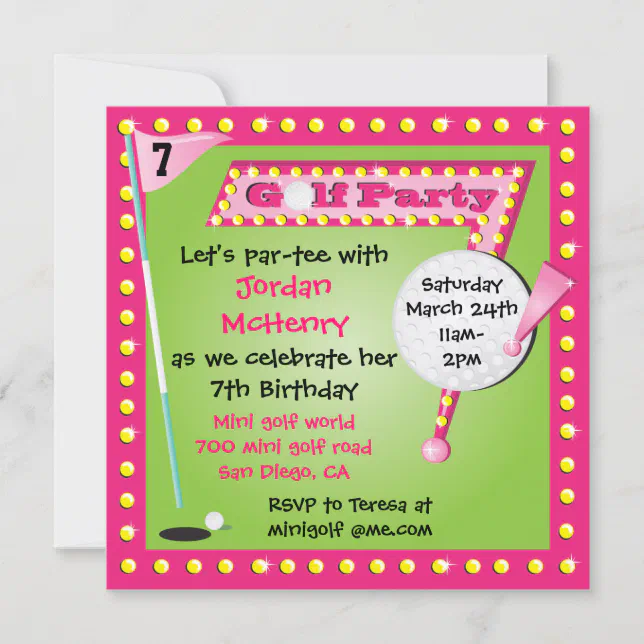 Girly Retro Miniature Golf Party Invitation | Zazzle