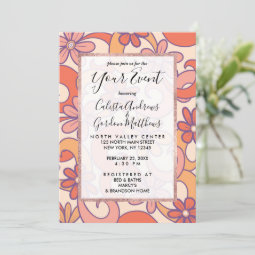 Girly Retro Pink Orange Groovy Flowers Invitation | Zazzle