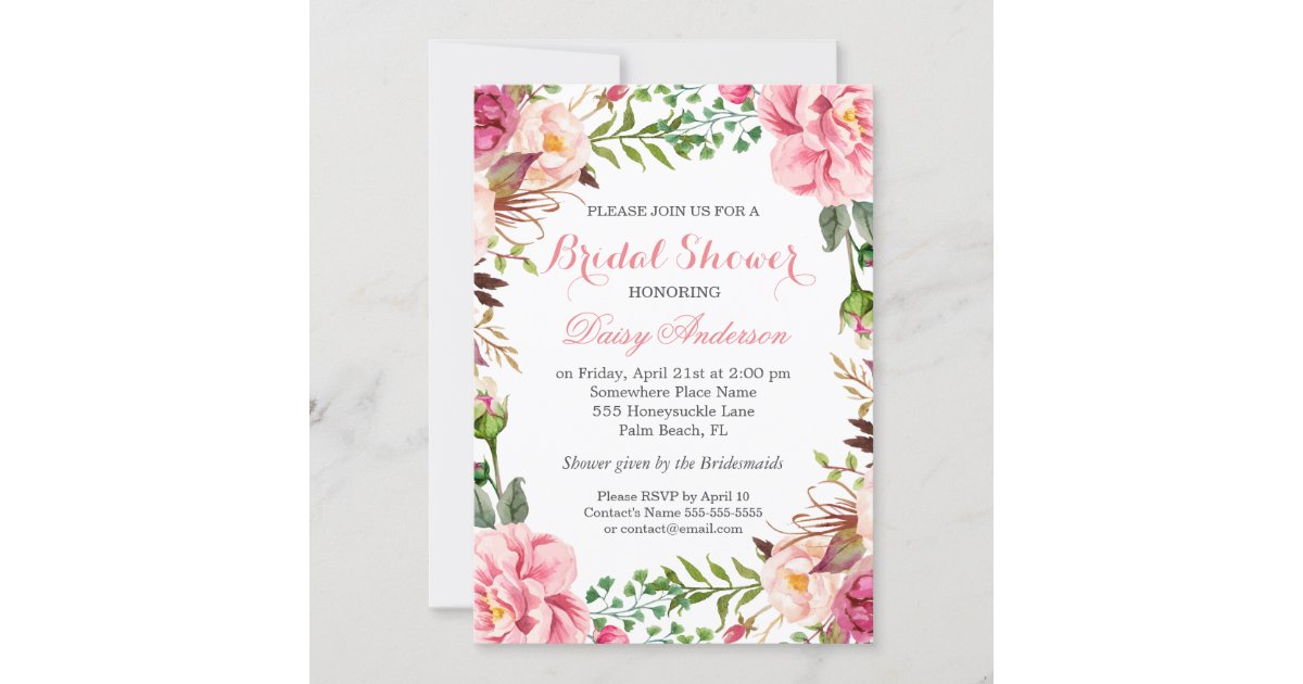 Girly Romantic Floral Wrap Wedding Bridal Shower Invitation | Zazzle