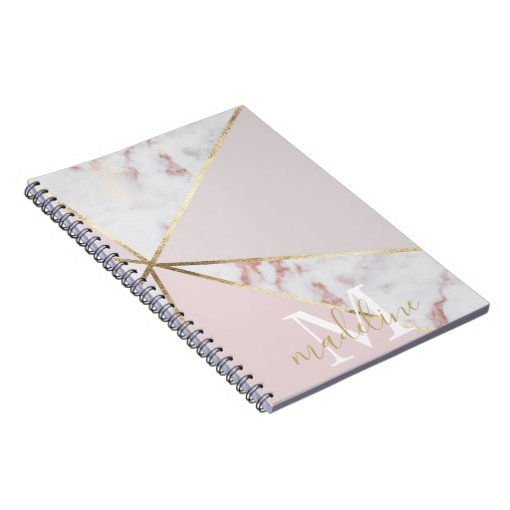 Girly Rose Gold Blush Geometric Monogrammed Notebook | Zazzle
