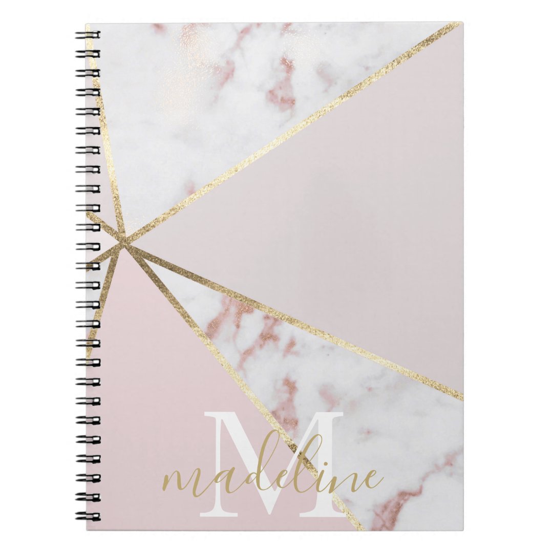 Girly Rose Gold Blush Geometric Monogrammed Notebook | Zazzle