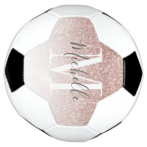Girly Rose Gold Blush Pink Glitter Monogram Name Soccer Ball | Zazzle