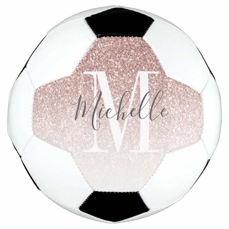 Girly Rose Gold Blush Pink Glitter Monogram Name Soccer Ball | Zazzle