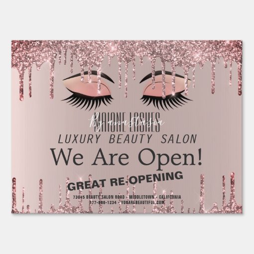 Girly Rose Gold Drips Lashes Business Monogram Sign | Zazzle