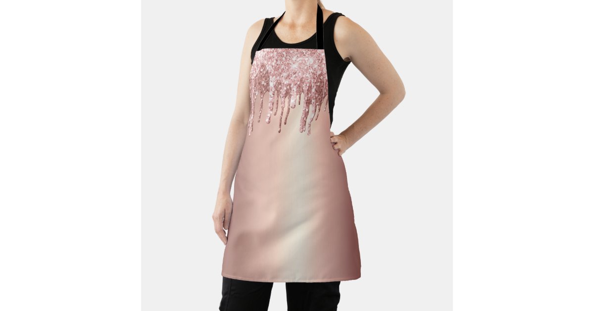 Girly Rose Gold Foil Pink Glitter Drip Apron | Zazzle