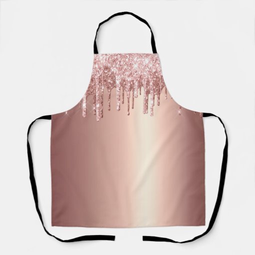 Girly Rose Gold Foil Pink Glitter Drip Apron | Zazzle