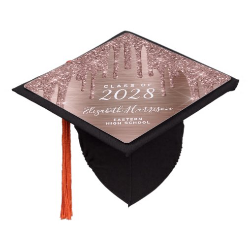 Girly Rose Gold Glitter Custom Graduation Cap Topper | Zazzle