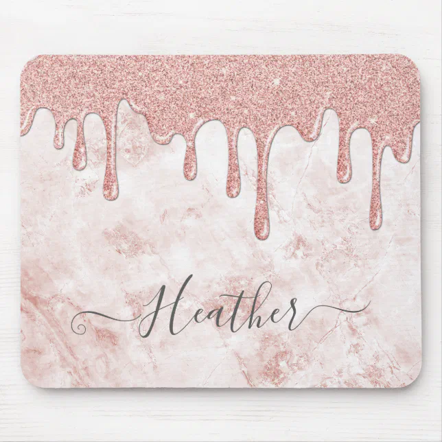 Girly Rose Gold Glitter Drips Mouse Pad | Zazzle