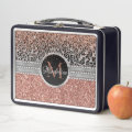 Girly Rose Gold Glitter Leopard Monogram Metal Lunch Box | Zazzle