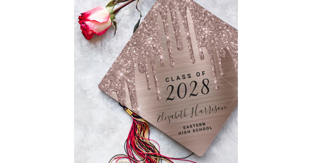 Girly Rose Gold Glitter Personalized Graduation Cap Topper | Zazzle