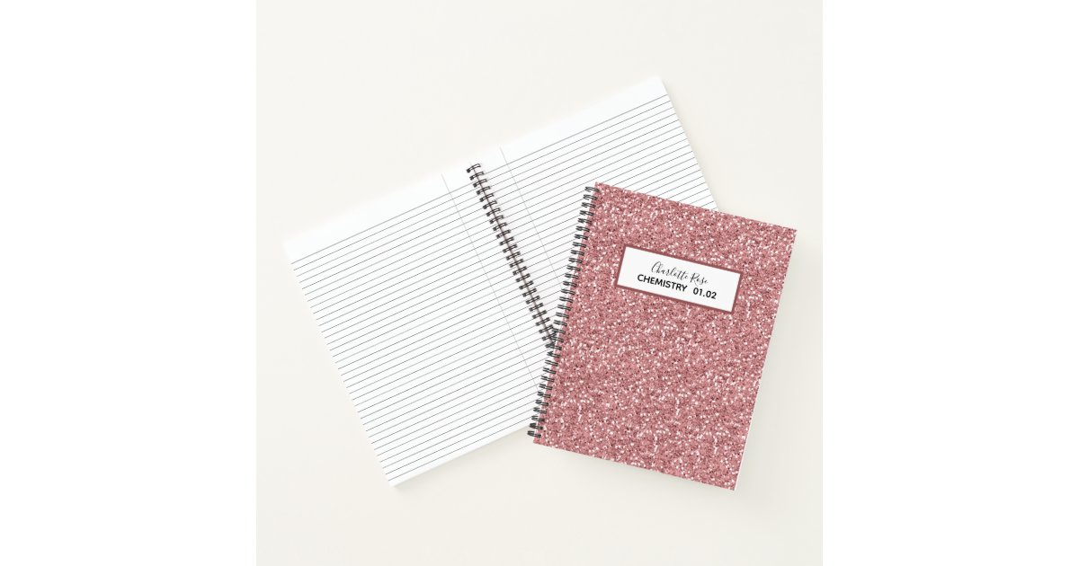 Girly Rose Gold Glitter Personalized Lesson School Notebook | Zazzle