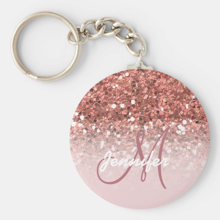 Girly Rose Gold Glitter Sparkles Monogram Name Keychain | Zazzle