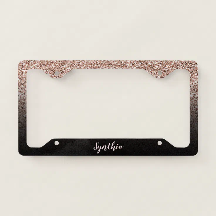 girly rose gold glittering ombre modern trendy license plate frame | Zazzle