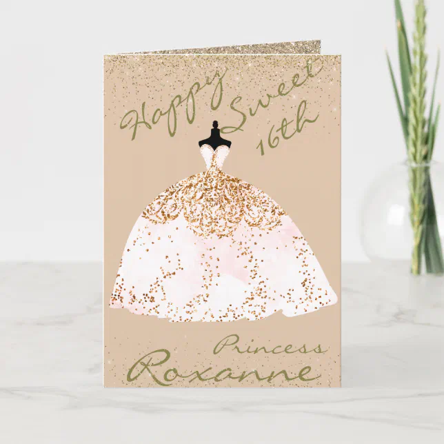 Girly Rose Gold Personalized Sweet 16th Birthday Card | Zazzle